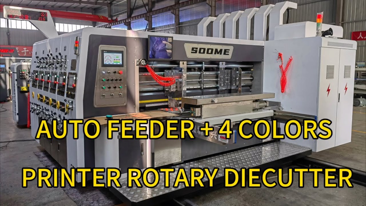 China Market-Small box making machine 920x2300mm Auto feeder 4colors printer rotary diecutter