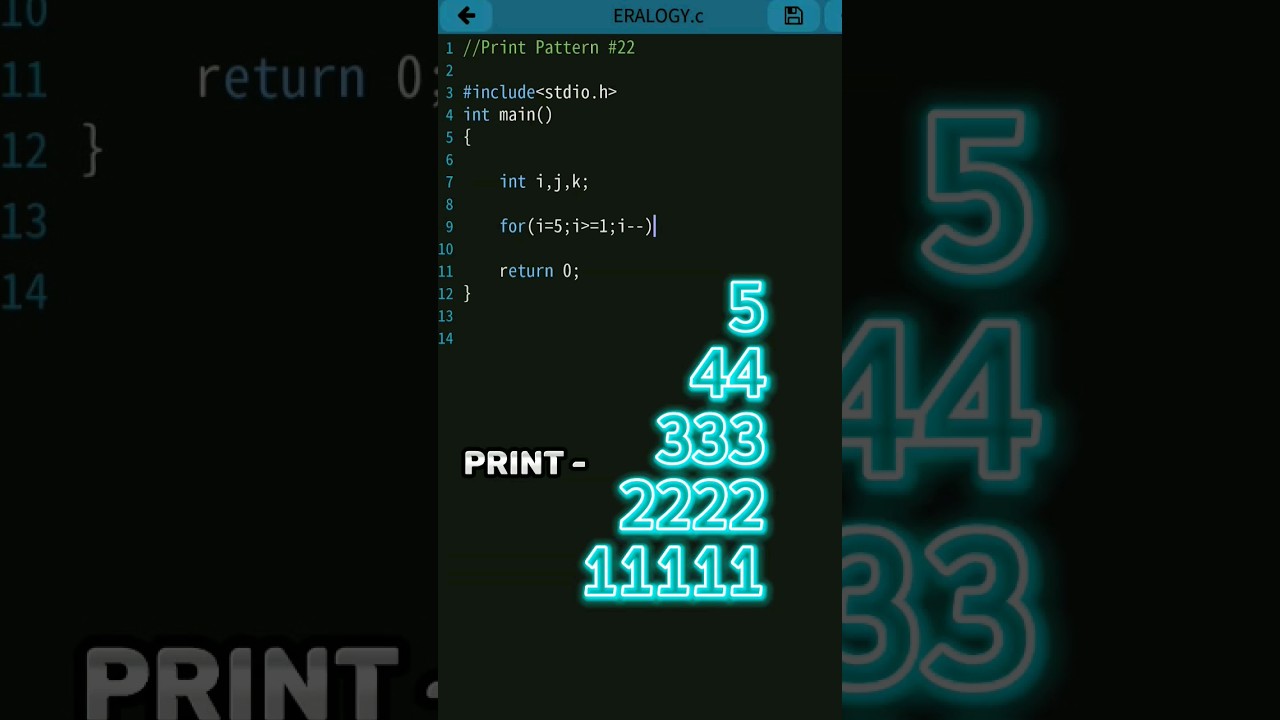 Print Pattern in C | c programming |22| #code #pattern #coding #c #problem