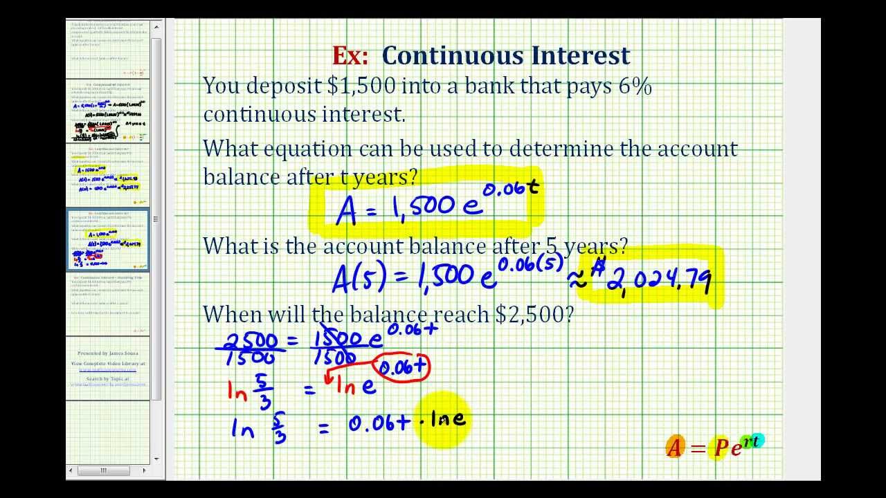 Ex 2:  Continuous Interest with Logarithms