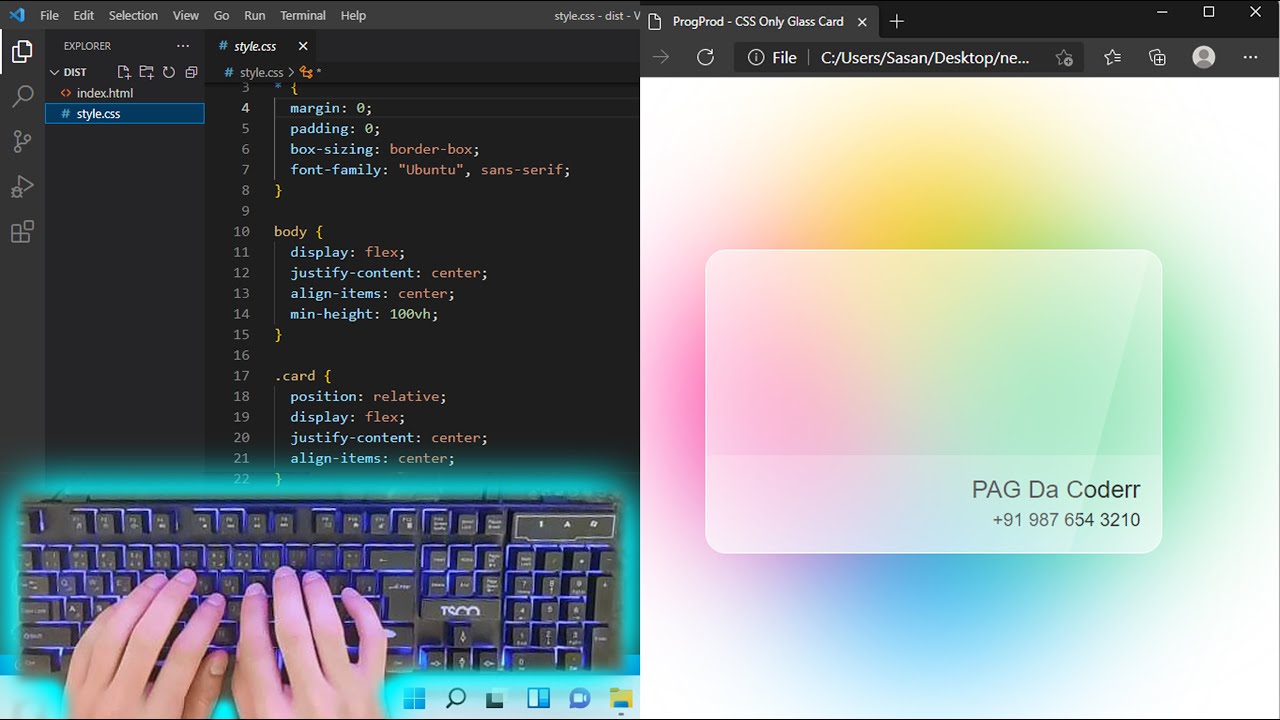 ASMR Programming - Making Glass Card with HTML CSS | CSS Only - No Talking