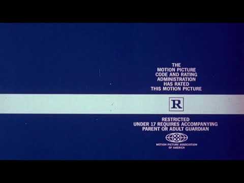 R - RESTRICTED film rating bumper (MPAA) blue screen