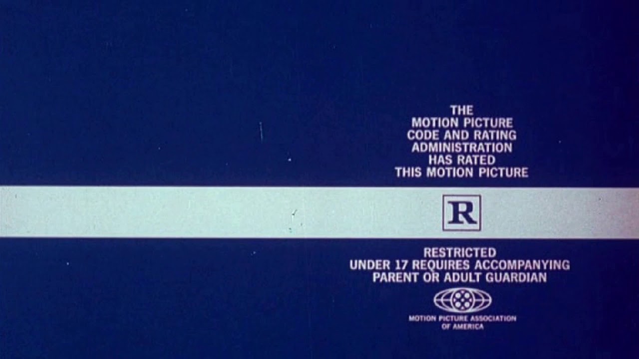 R - RESTRICTED film rating bumper (MPAA) blue screen