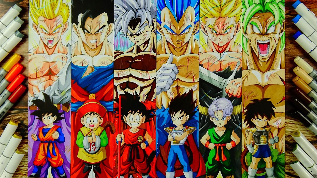 Drawing 6 Saiyans as Kids & in their Strongest Forms | Commission #45