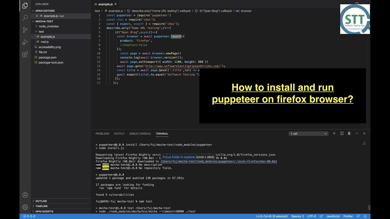 Automation Testing - Install and run puppeteer on Firefox browser