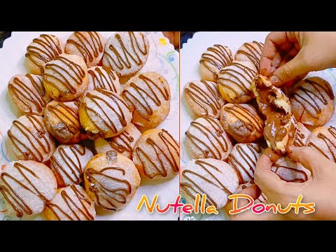 Nutella Stuffed Donut | nutella donuts | donut recipe bangla | chocolate donut recipe | donut recipe