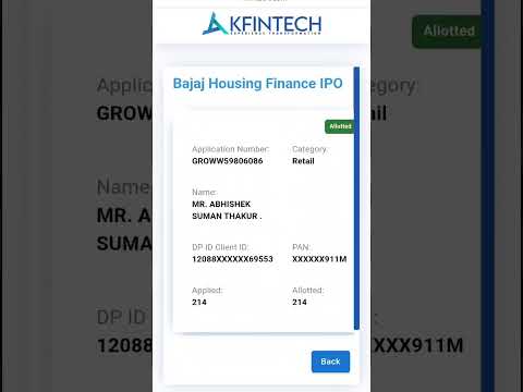 Bajaj Housing Finance IPO Allotment Status #nifty #investment #stockmarket #banknifty