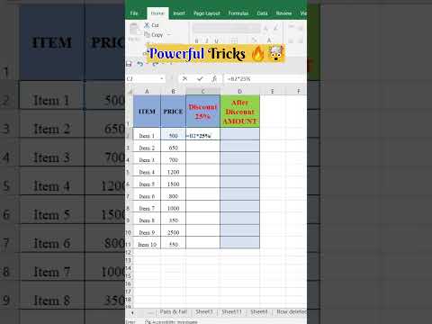 Excel me Discount Kaise Nikale #shorts #excel viral