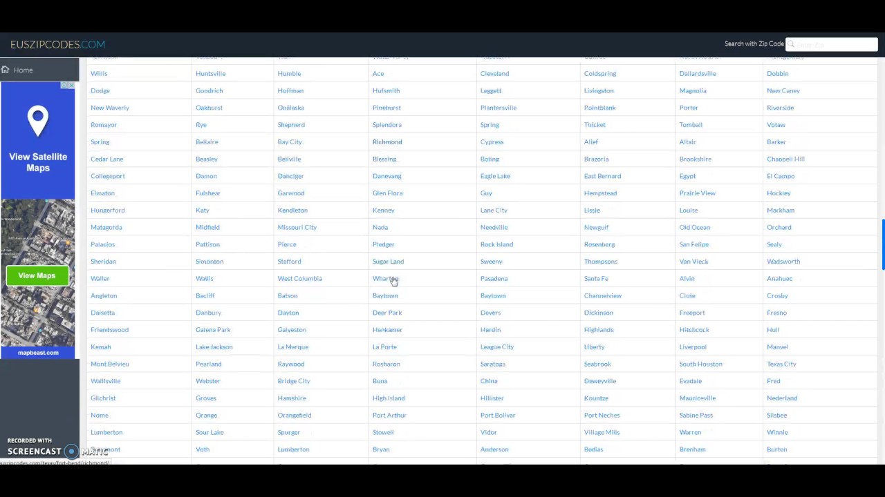 State Texas TX USA Zip Codes, Cities, Counties
