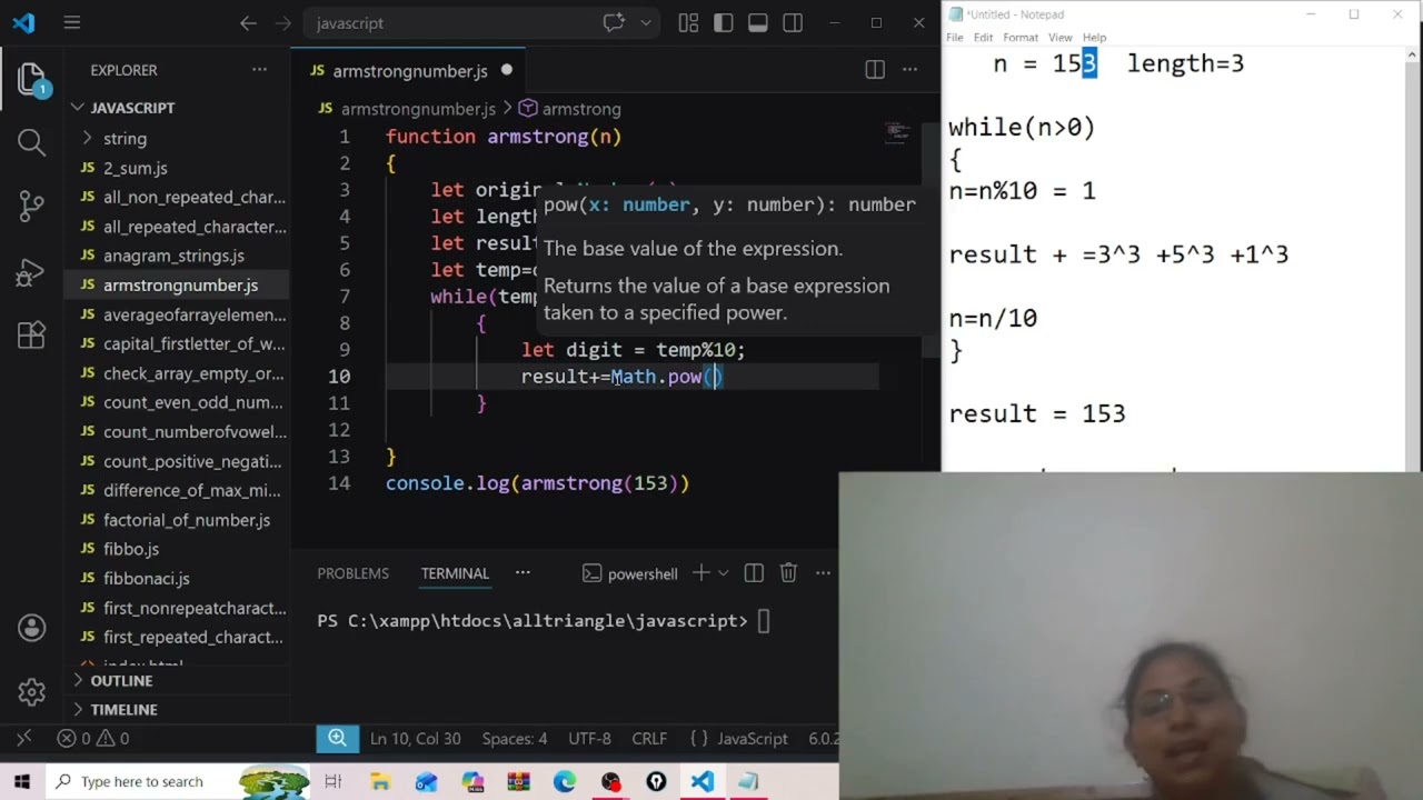 Armstrong Number Logic in JavaScript Work for all languages | MSc Computer Science Logic Tutorial