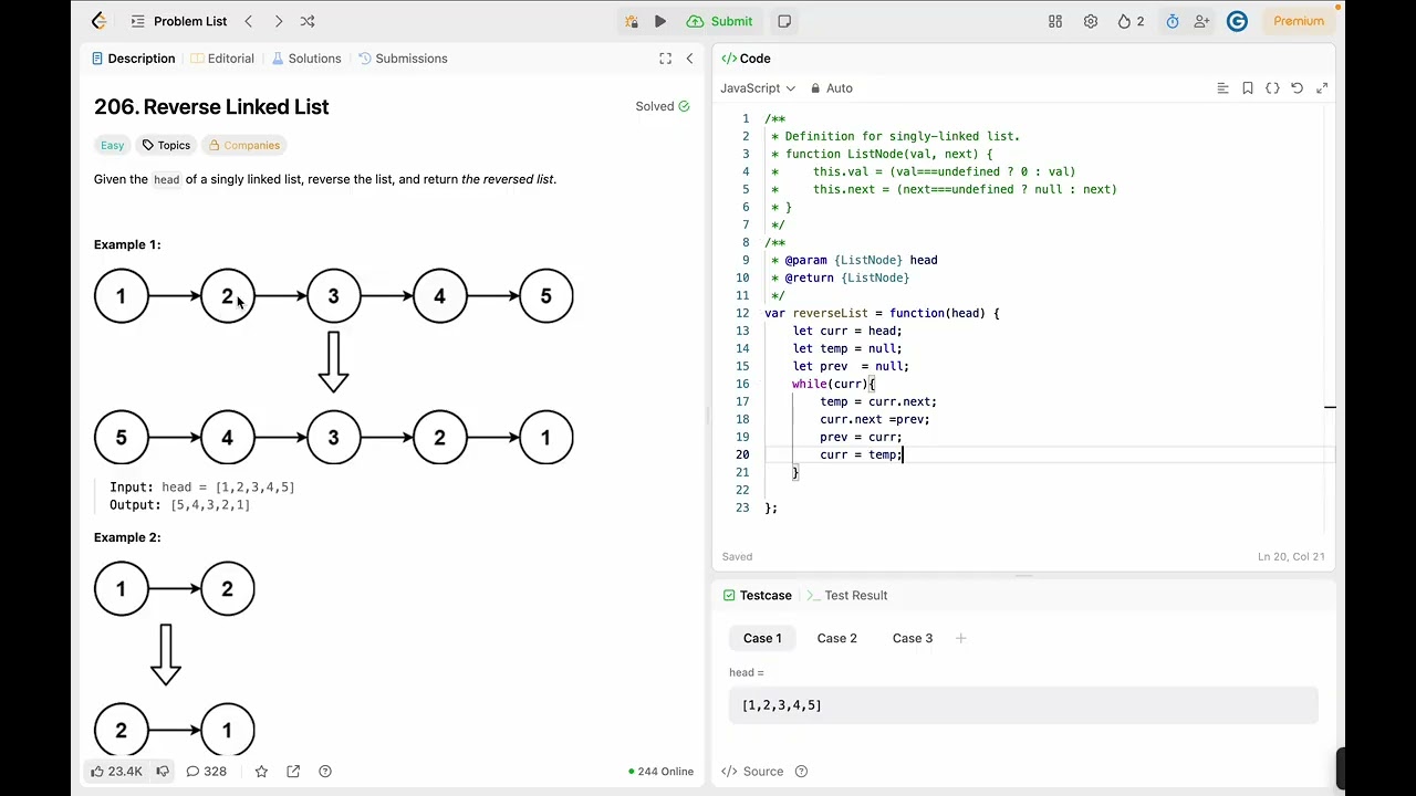Reverse a Linked List – LeetCode #206 Easy | JavaScript Iterative Solution