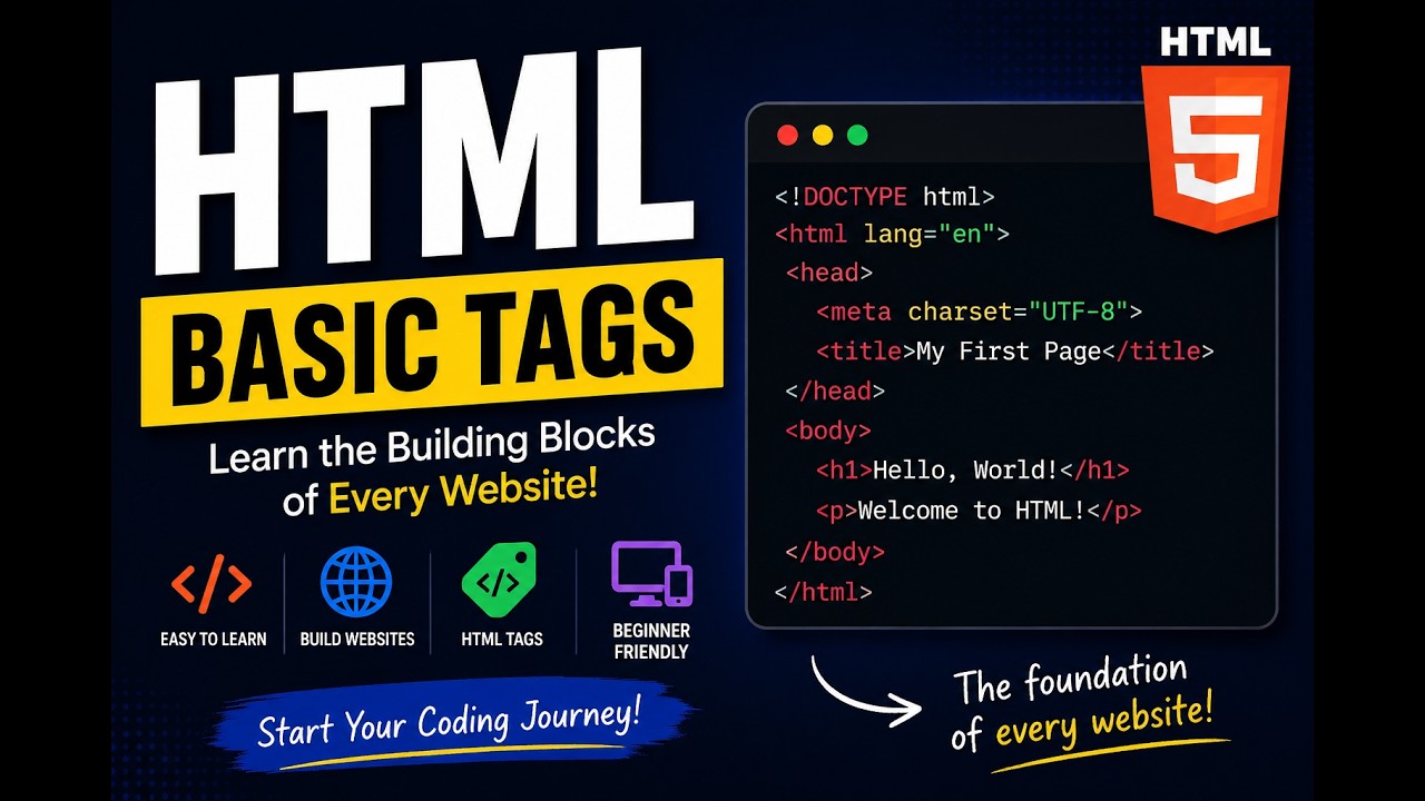 #3 HTML Basic Tags Tutorial for Beginners | Learn Essential HTML Tags.Sudais Codes Lab
