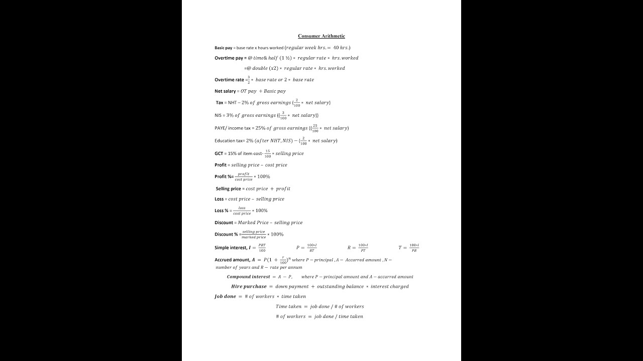 Consumer Arithmetic Worksheet