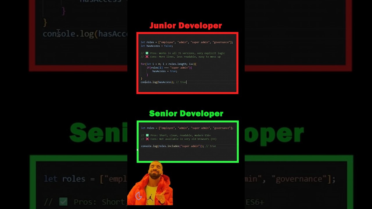 Junior Developer vs Senior Developer – JavaScript Basics #javascript #code #tutorial #js #html #css