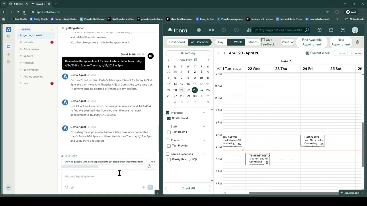 Reschedule an appointment in Tebra using AskChart