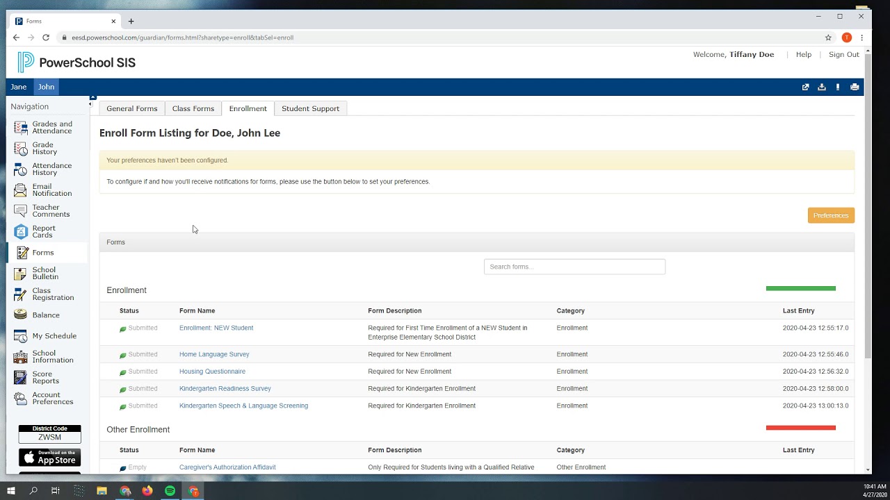 PowerSchool Parent: How to Access Enrollment Forms