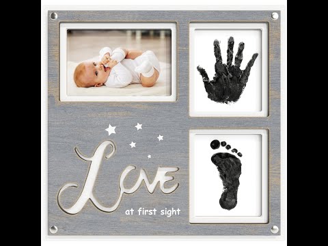 1Dino Premium Baby Handprint and Footprint Kit - 12.6” x 12.2" White/Grey Wood Baby Picture Frame