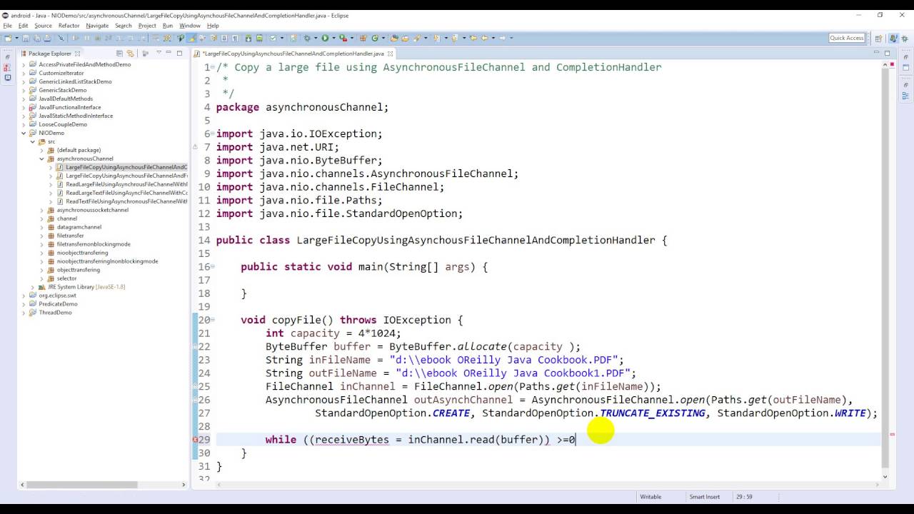 Copy large file using AsynchronousFileChannel and CompletionHandler - Java NIO