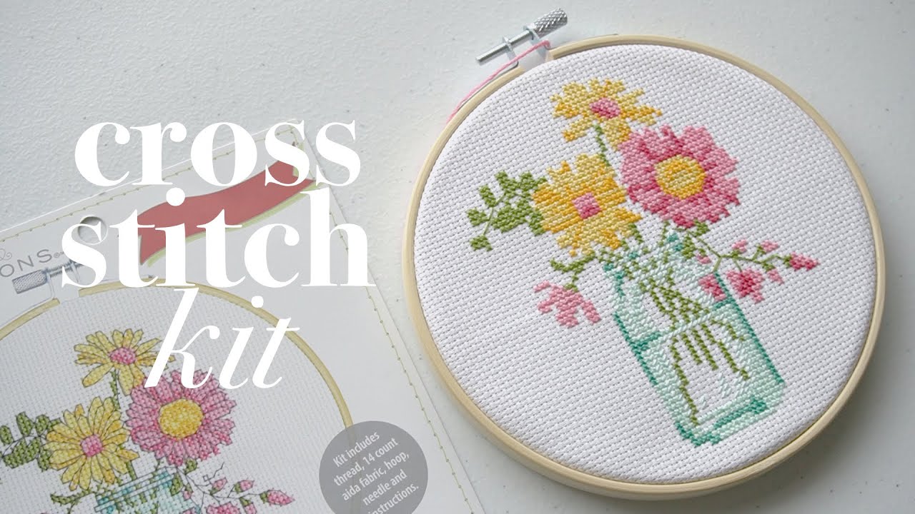 Easy cross stitch kit for beginners - Simplicity Dimensions cross stitch kit Flowers Mason Jar