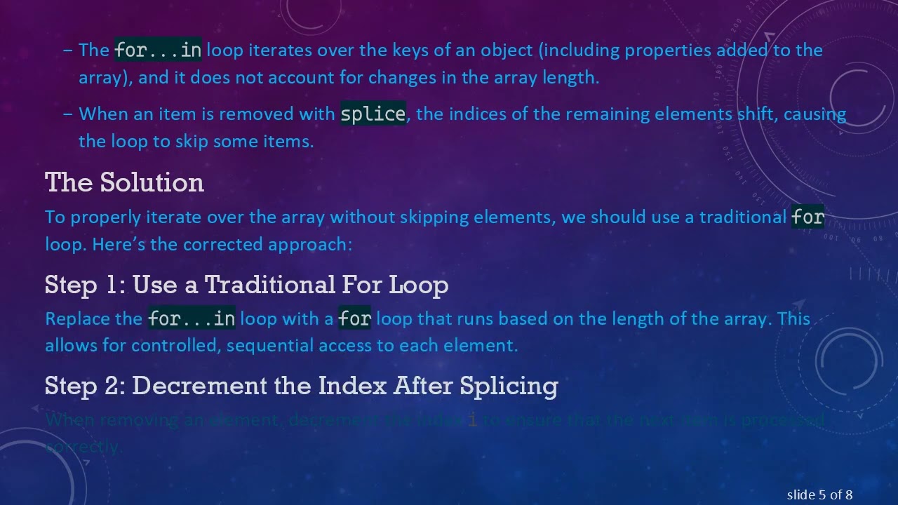 Solving the for loop skipping items in an array Issue in JavaScript