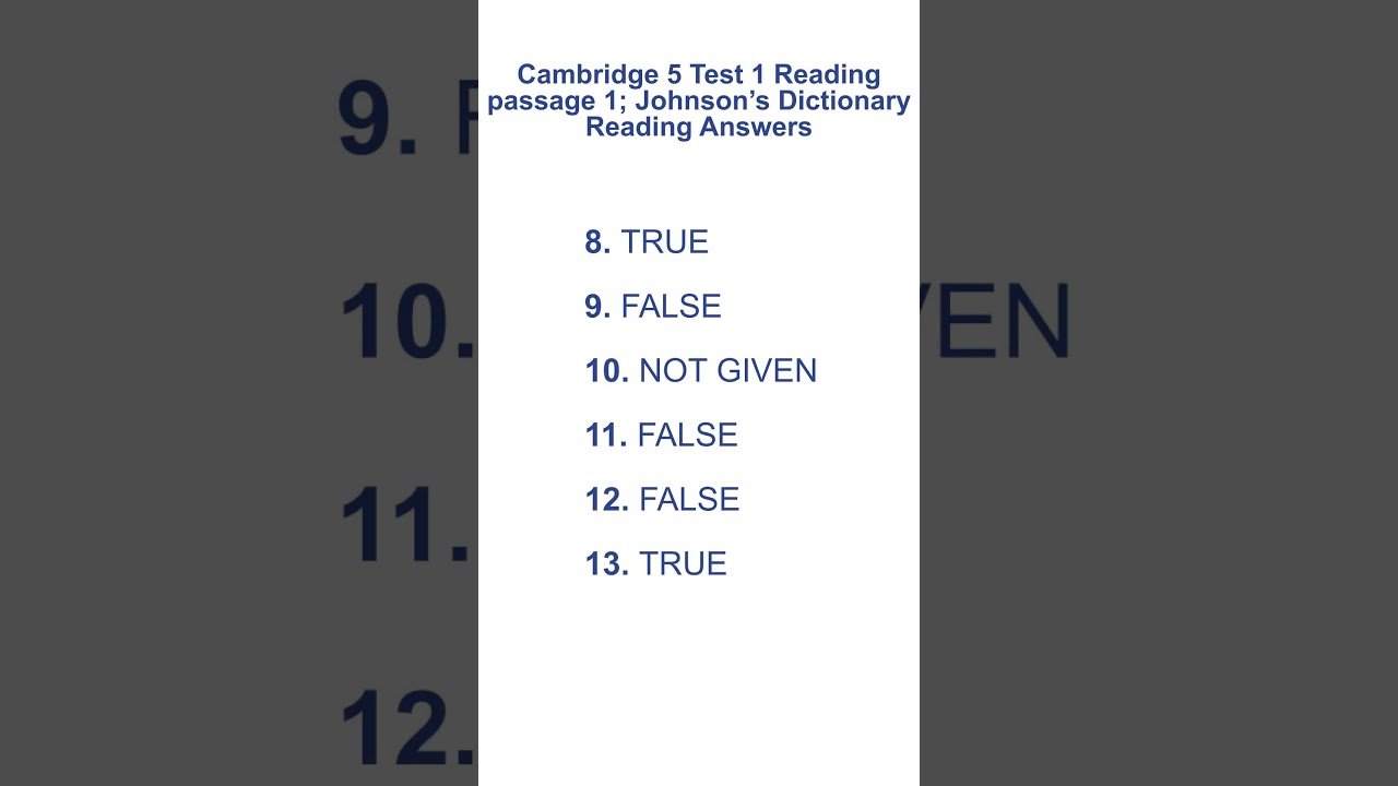 Cambridge 5 Test 1 Reading Passage 1 Johnson's Dictionary Reading Answers 03.10.2025