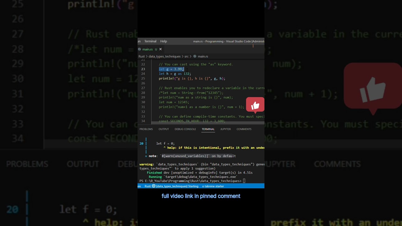 Rust data types variables casting | Rust Programming Tutorial | Rust basics #shorts @CodeasByteS