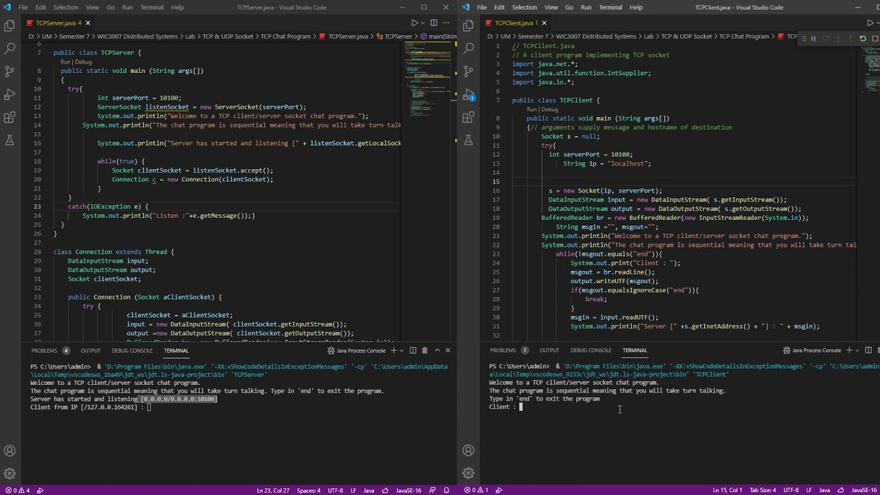 Simple chat program using Java TCP Socket Programming