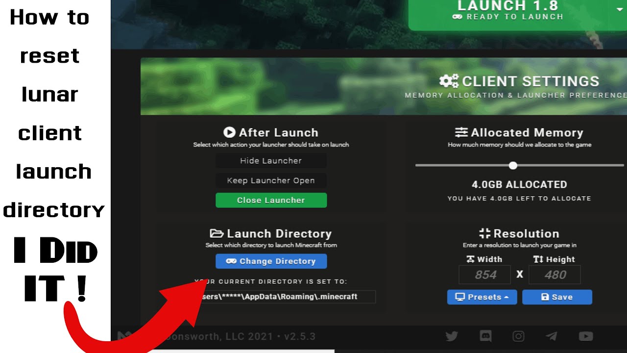 How to reset Lunar Client Launch Directory