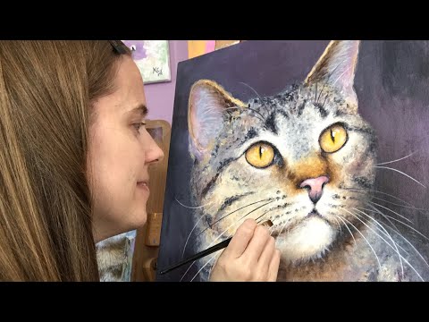 Making a Realism Style Tabby Cat Painting - In the Studio with Artist Krystle Cole #Shorts
