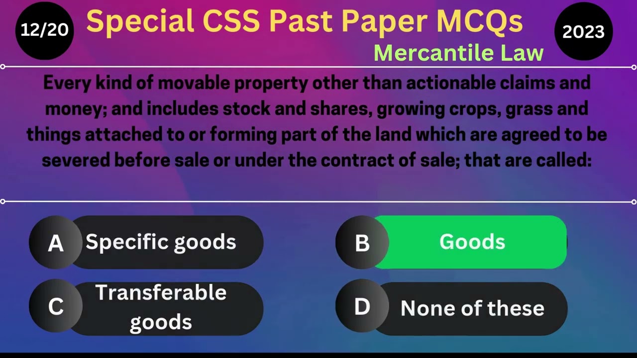 Special CSS 2023 Mercantile Law MCQs with Answers for CSS Aspirants