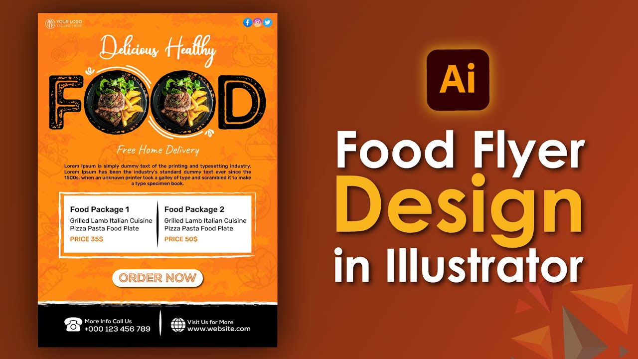 Food Flyer Design in Adobe Illustrator | How to make a flyer #graphicshunts #flyers