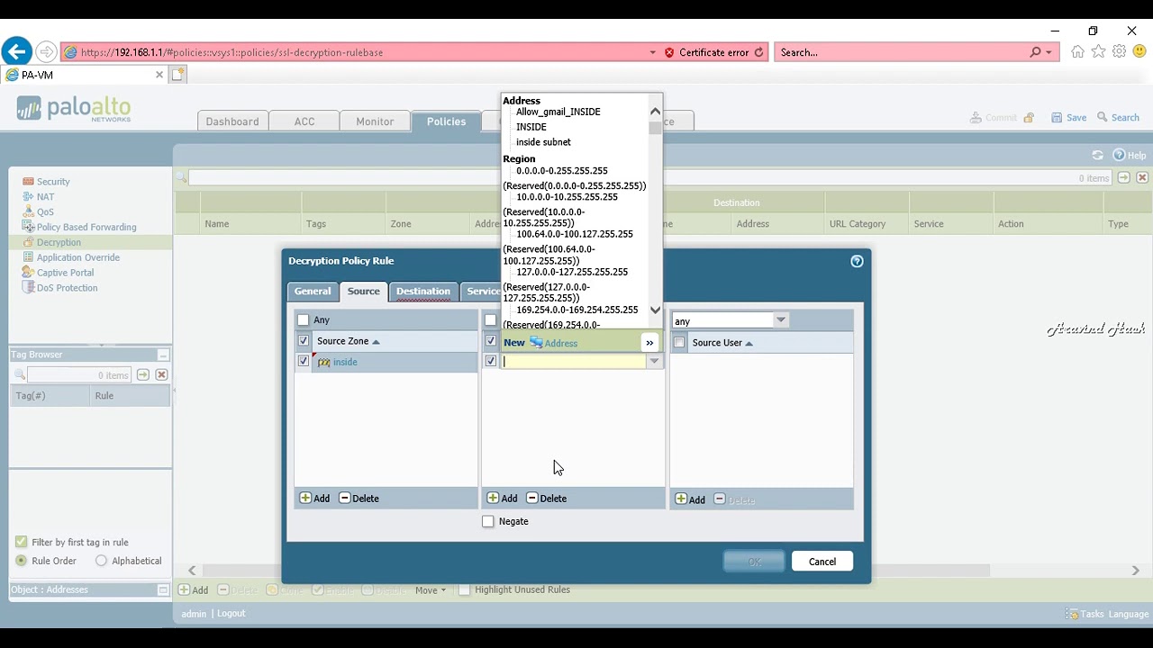 SSL Decryption Policies On PaloAlto Firewall
