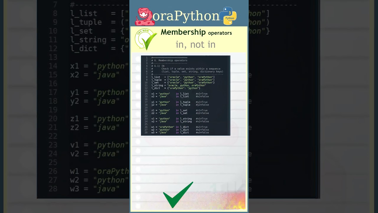 Membership operators  in Python. #Shorts #PythonTutorial