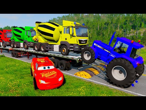 Flatbed Truck McQueen | Transportation with Truck - Pothole vs Car #30 | BeamNG.Drive Gameplay