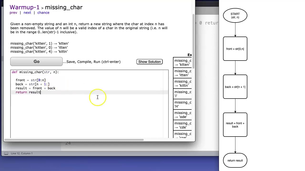 Tools Creation missing_char (Python - Codingbat)