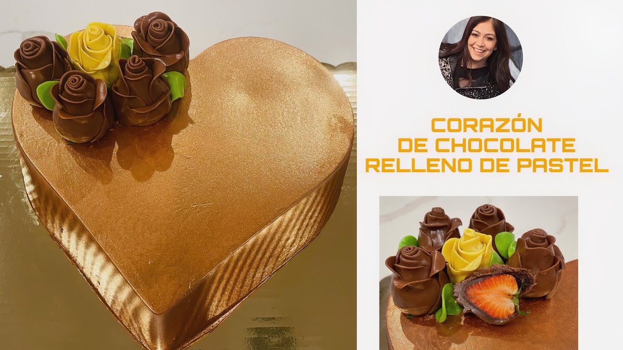 CAKE HEART TUTORIAL / CHOCOLATE HEART FILLED WITH VANILLA CAKE 🍰 / CHOCOLATE ROSES
