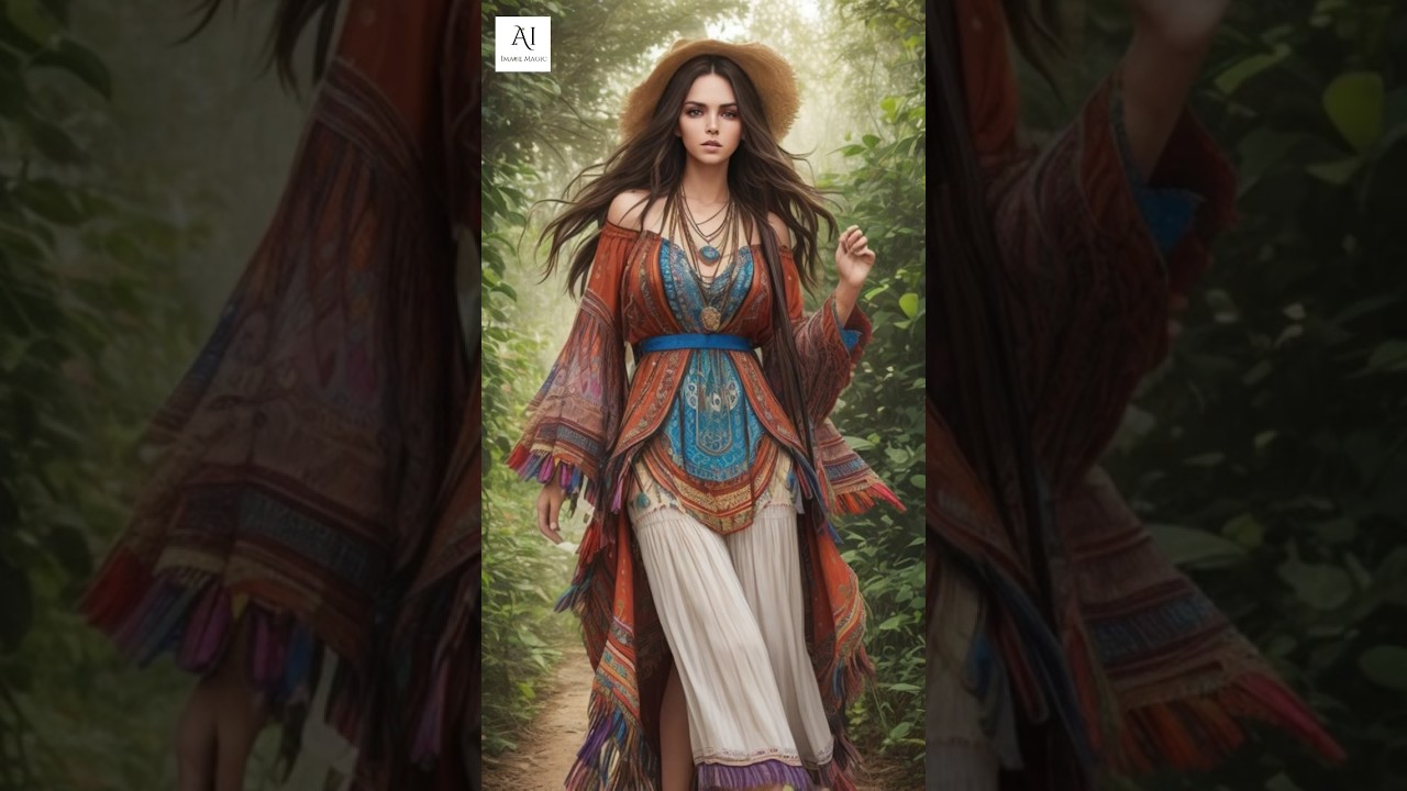 Captivating Elegance: Brunette Beauty in Bohemian Dress | #ai #shorts #aigeneratedimages