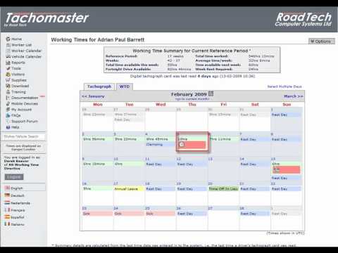 Working Times Calendar WTD/RTD - Tachomaster Tachograph Analysis