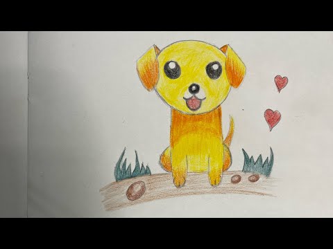 How to draw a cute dog || Easy colour pencil sketch cute puppy drawing for kids