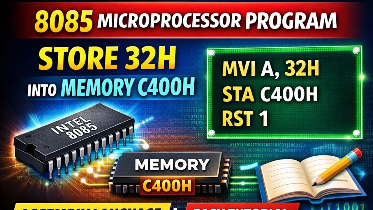 8085 Microprocessor Program | Store Data Byte 32H into Memory C400H | Assembly Language