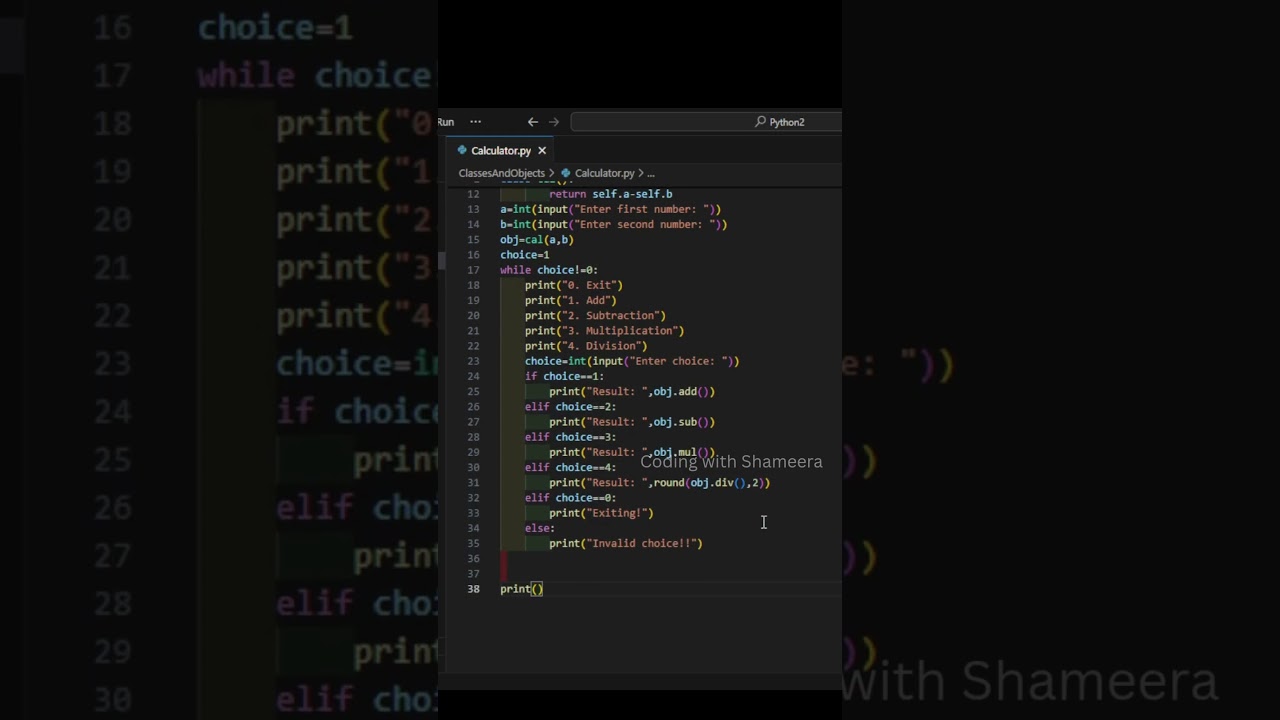 Python Program to Create a Class which Performs Basic Calculator Operations | CodingwithShameera