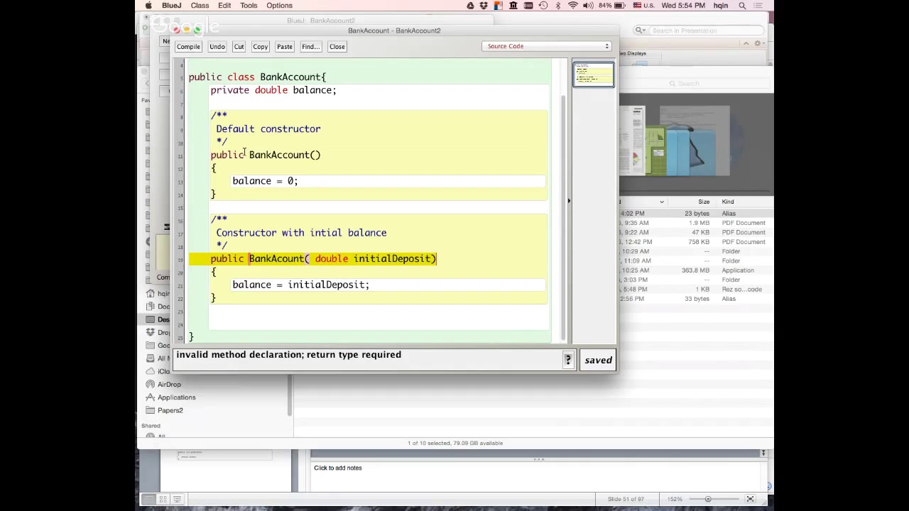 Java BankAccount demo, using Blue J, v2