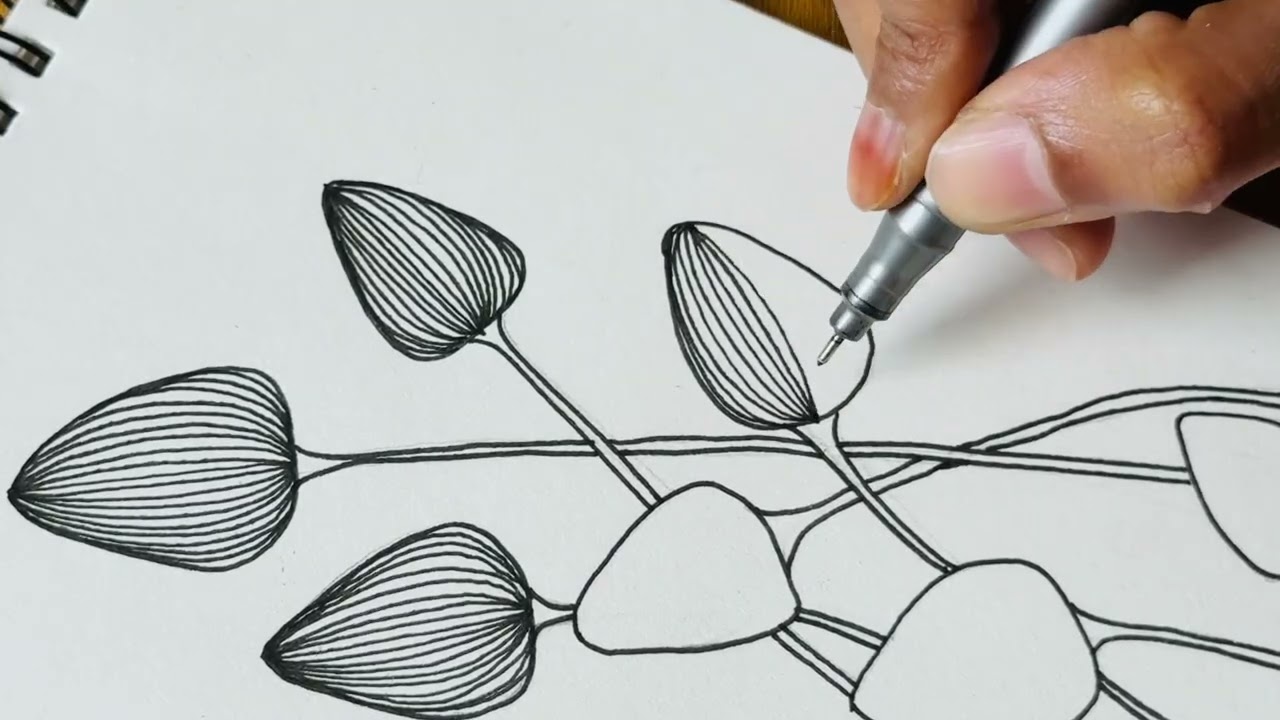 From Simple Lines to Beautiful Flowers 🌿🖤 | Easy Relaxing Drawing Tutorial