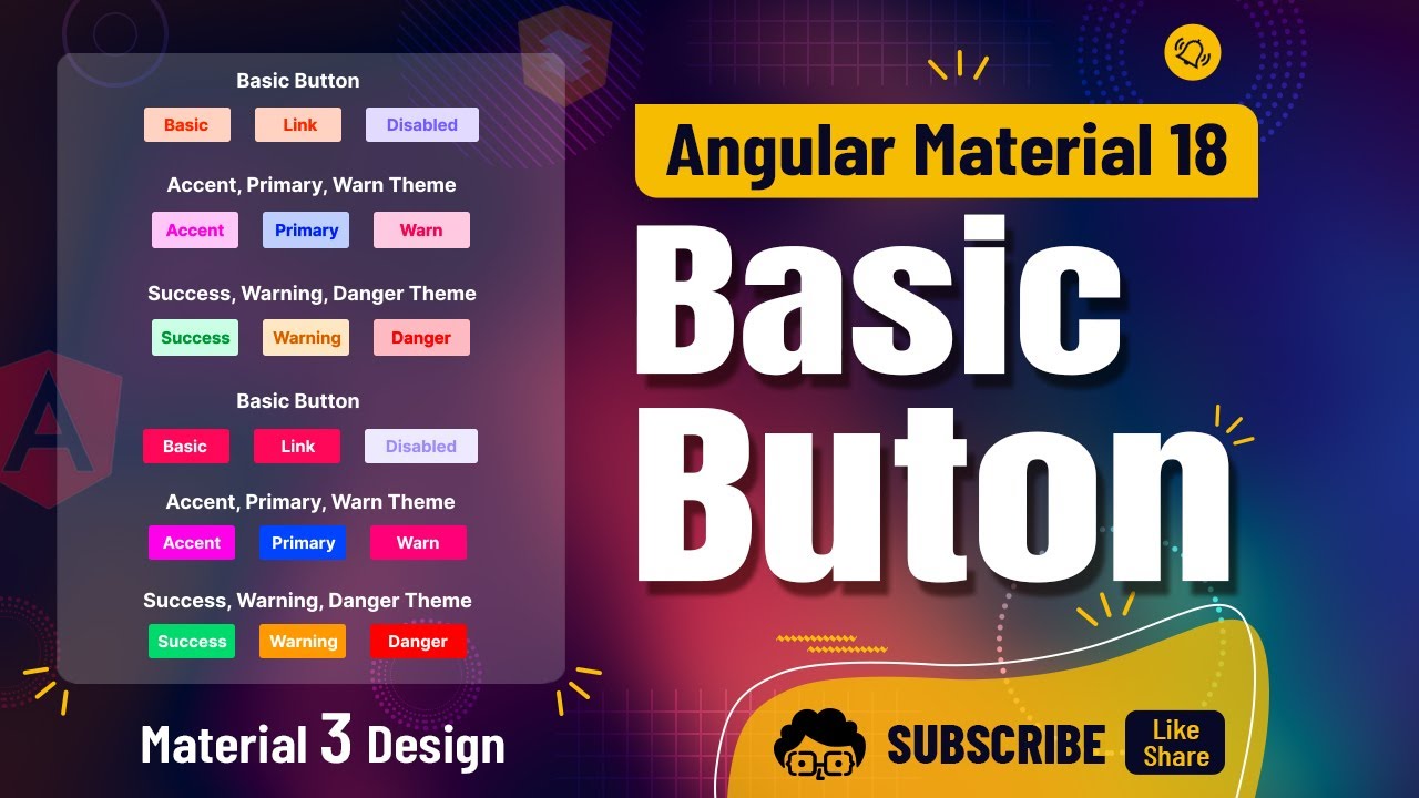 Angular 18 Stylish Basic-Button in Angular Material tutorial | Material 3 Design