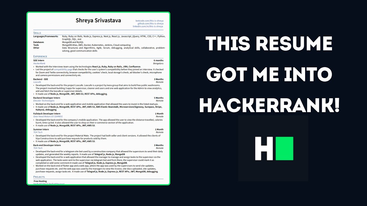 The resume that got me into HackerRank as an SDE Intern.