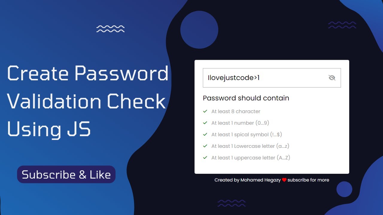 Create Password Validation Check Using HTML CSS & JavaScript | Password Strength Check in JavaScript