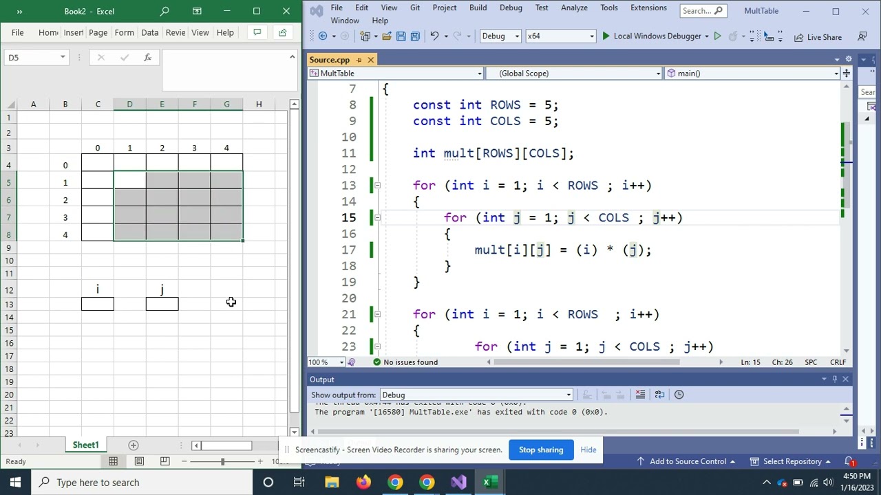 Two dimensional  array   -  multiplication table