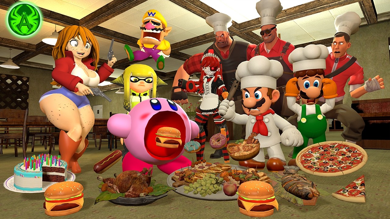 Kirby Eats in a Buffet