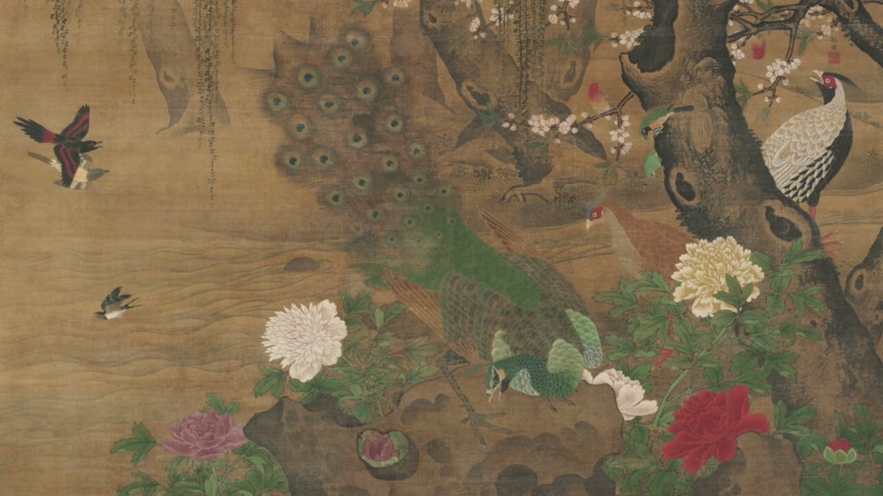 Peaceful Chinese Art Wallpaper | Birds Gather Under the Spring Willow by Yin Hong | Ming Dynasty