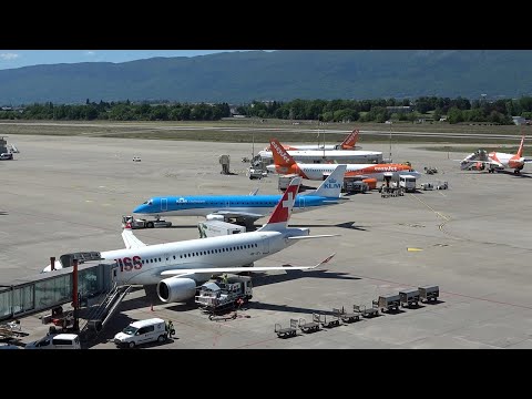 Planespotting at Geneva Airport GVA on a windy day