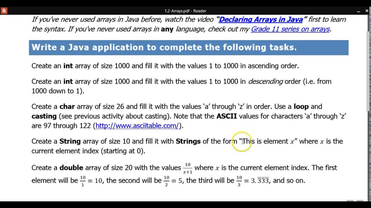 Array Practice Tasks